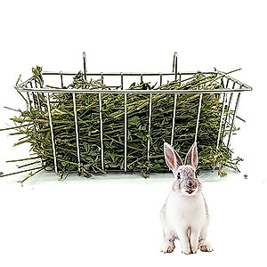 RMNHPTK Rabbit Hay Feeder Rack for Cage, Rabbit Hay Dispenser Holder Stainless Steel Heavy-Duty Metal Hanging Hay Manger for Rabbits Bunnies Guinea Pigs Chinchillas (1 Pack, 9x3.9x3.9 in)