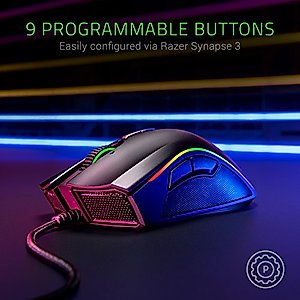 Razer Mamba Elite Wired Gaming Mouse: 16,000 DPI Optical Sensor - Chroma RGB Lighting - 9 Programmable Buttons - Mechanical Switches