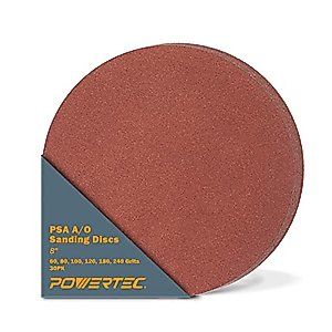 POWERTEC 110541, 30 Pack, 8" PSA A/O Sanding Disc | 60, 80, 100, 120, 180, 240, Assorted Grits, Red