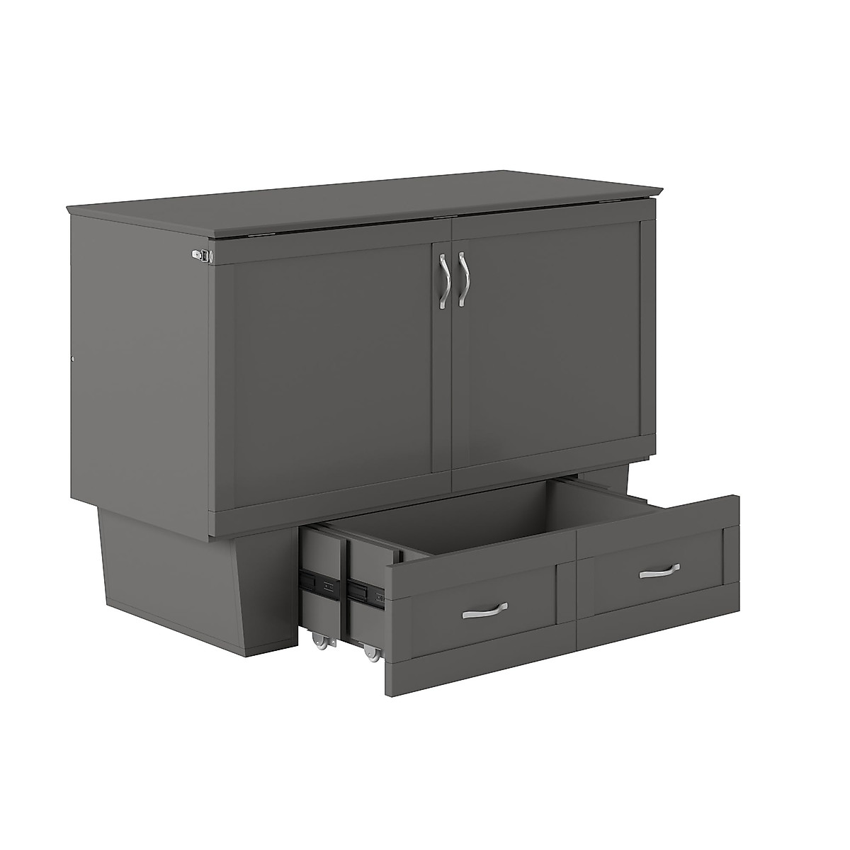 AFI Monroe Full Size Murphy Bed Chest with Mattress, Storage, & Built-in Charger in Grey