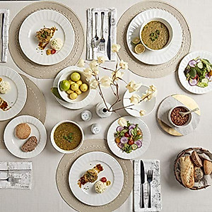 Tabletops Gallery Embossed Bone White Porcelain Round Dinnerware Collection- Chip Resistant Scratch Resistant, Mosaico 12 Piece Dinnerware Set (Dinner Plate, Salad Plate, Cereal Bowl)