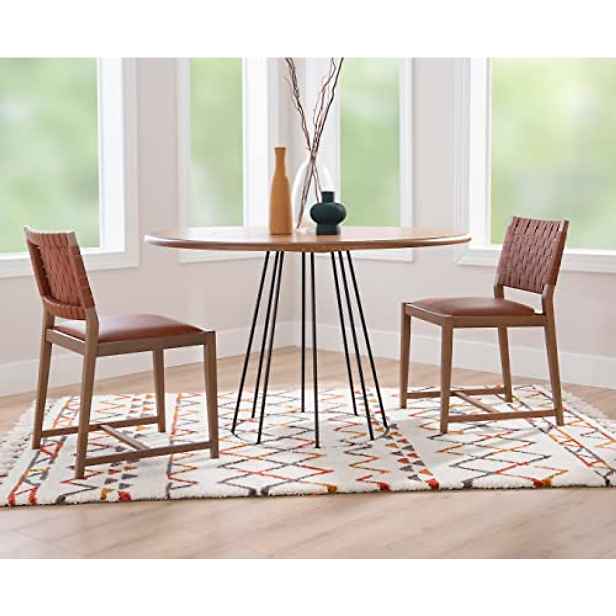 Linon Warm Brown Wood Upholstered Seat and Woven Leather Back Cleary Side Chair