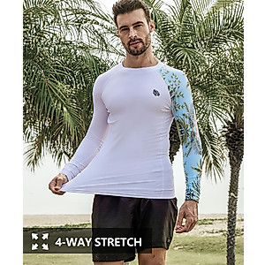 HUGE SPORTS Men's Rash Guard Long Sleeves UPF 50+ UV Sun Protection Quick Drying Splice Compression Swim Shirts
