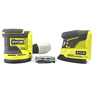 Buho Cordless Power Sander Accessory Bundle -18 Volt with Ryobi 5 Inch Random Orbit Sander Corner Cat Finish Sander Pocket Flashlight (Bare Tool Items No Battery Included)
