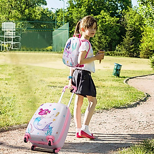 VLIVE Kid Luggage w/Wheels for Girls, Toddler Rolling 16in Suitcase w/12in Backpack, Girl Travel Carry-on(Mermaid)