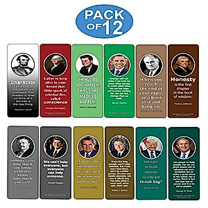Creanoso President Quotes Bookmarks (12-Pack) – Premium Designs Bulk Assorted Bookmarker Cards Pack – Awesome History School Lesson Learning Collection Set – Presidential Sayings Page Marker