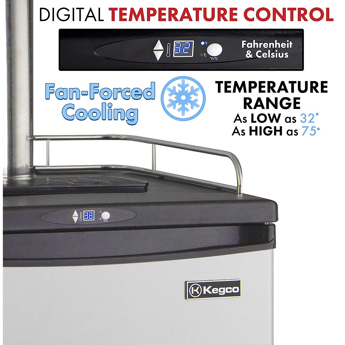 Kegco Keg Dispenser, Two Faucet, Stainless Steel