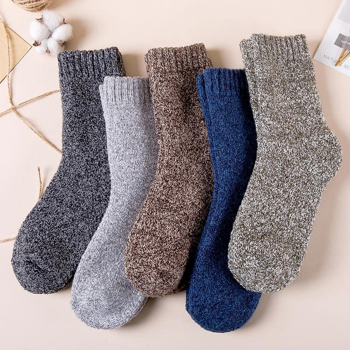 Mens Heavy Thick Wool Socks - Soft Warm Comfort Winter Crew Socks (Pack of 3/5),Multicolor,One Size 7-12