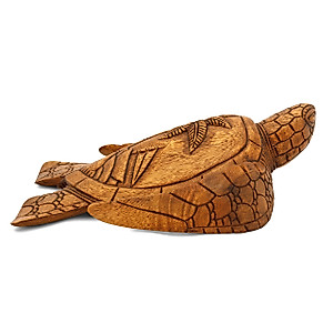 G6 Collection 12" Long Wooden Hand Carved Turtle Tortoise Statue Figurine Sculpture Handcrafted Handmade Decorative Home Decor Accent Rustic Seaside Tropical Nautical Ocean Coastal Decoration