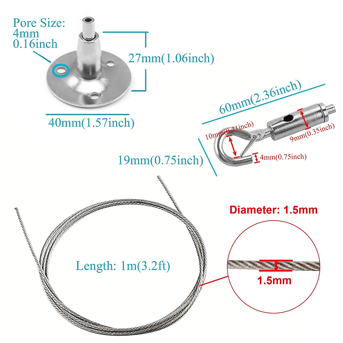 OTTFF 10 Pack 3.2 ft Ceiling Sign Hanger, Suspension Cable Wire for Hanging LED Panel Light Billboards, Load 11 lb