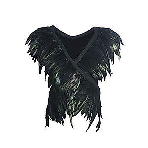 L'VOW Feather Boa Ribbon Punk Gothic Shawl Maleficent Costume for Halloween（Black）