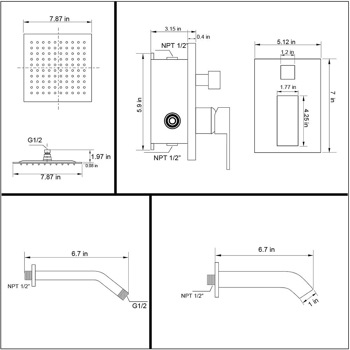 POP SANITARYWARE Shower Faucet with Tub Spout Brushed Nickel Bathroom Rain Mixer Shower System Wall Mounted Rainfall Shower Head and Handle Set, Tub and Shower Trim Kit with Rough-in Valve