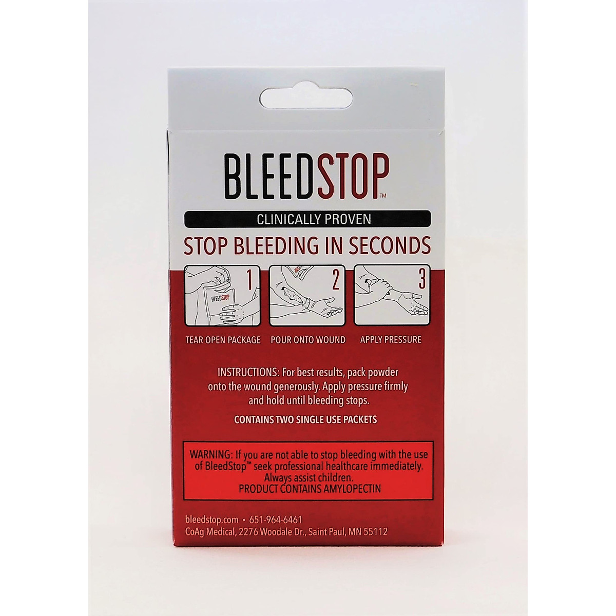 BleedStop™ First Aid Powder for Blood Clotting, Trauma Kit, Blood Thinner Patients, Camping Safety, and Survival Equipment for Moderate to Severe Bleeding Wounds or Nosebleeds - 4 (20g) Pouches