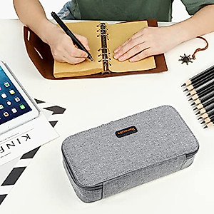 Homecube Pencil Case Big Capacity Pen Marker Holder Pouch Box Makeup Bag Oxford Cloth Large Storage Stationery Organizer with Zipper for School Office - Gray