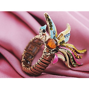 Alilang Womens Elastic Antique Gold Rhinestones Colorful Phoenix Bird Ring