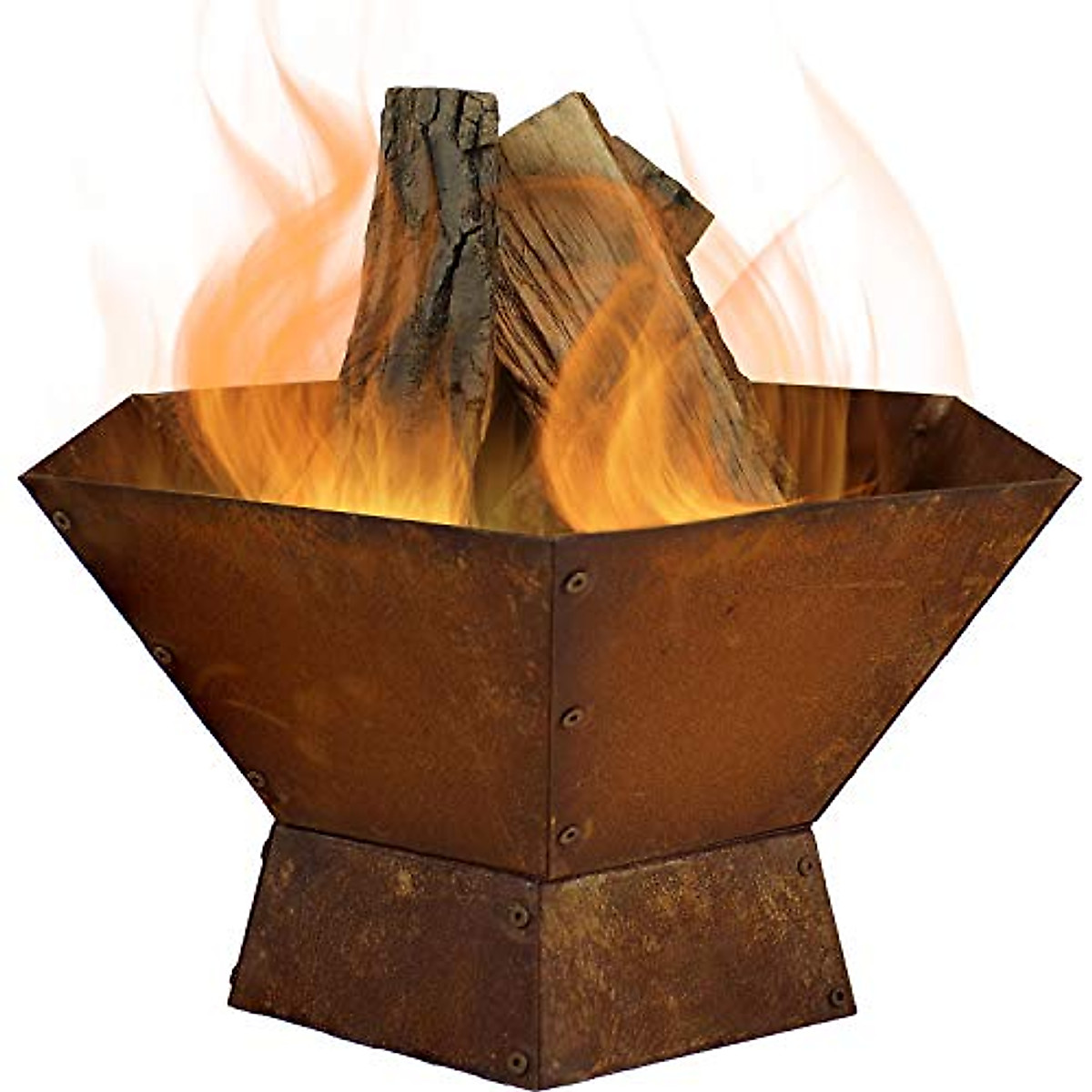 Sunnydaze Rustic Affinity 23-Inch Steel Raised Outdoor Fire Pit Kit with Oxidized Finish - Hexagon-Shaped