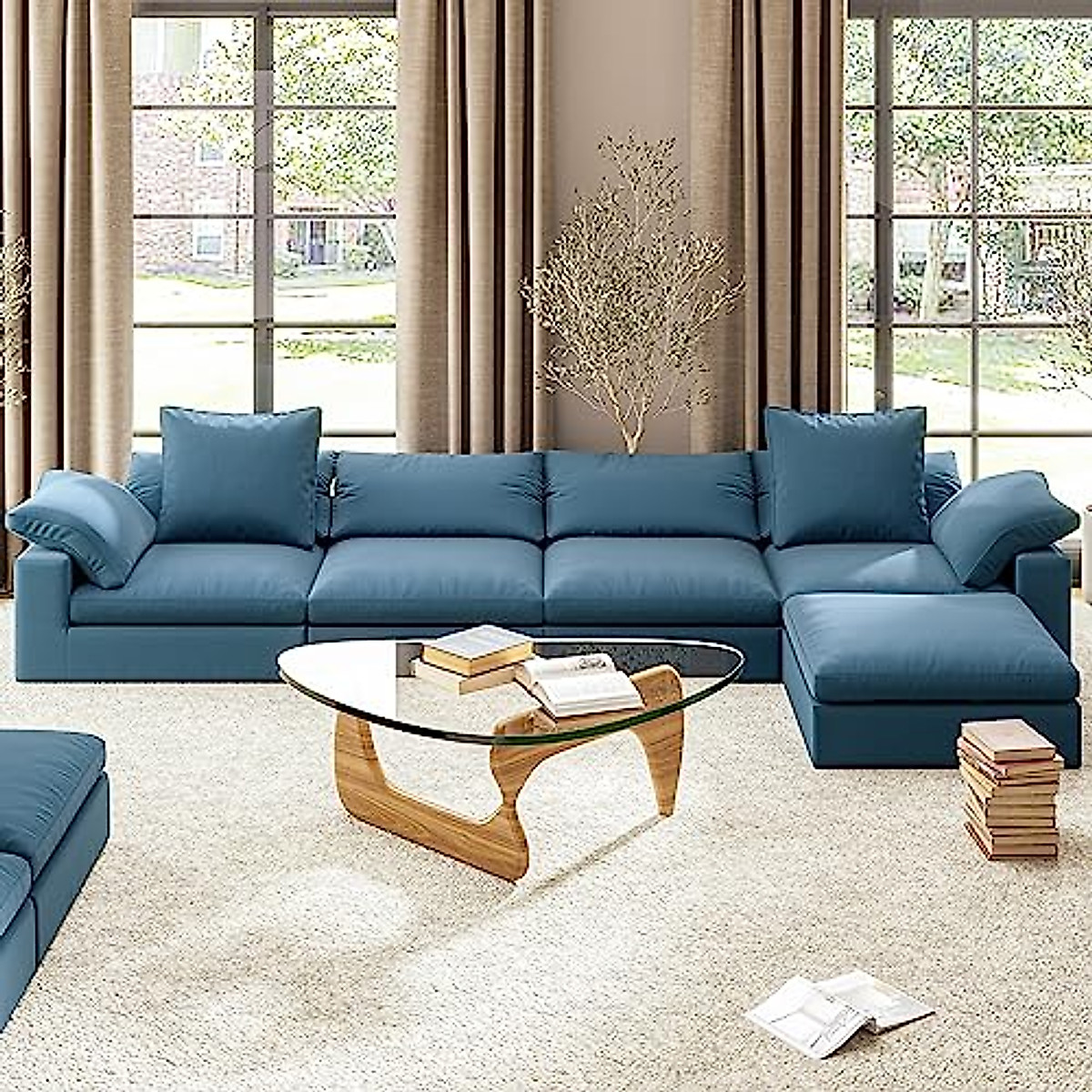 cebihy Cloud Couch Middle Module for Modular Sectional Sofa, Customizable Modern Cotton Linen Armless Chair, Cushion Covers Removable, Convertible Sectional Modular Sofa for Living Room, Blue