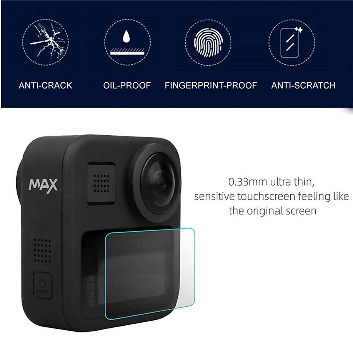 PCTC Screen Protector Compatible for GoPro Max 360 Waterproof Action Camera, Ultra Clear Tempered Glass Screen Protector Easy to Install(3 PCS)