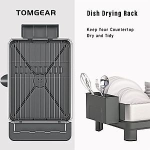 TomGear Large Dish Drying Rack, Dish Drainers with 360°Rotatable Spout, Cup Holder, Utensil Holder and Removable Drainboard, Space-Saving Dish Drainers for Kitchen Counter