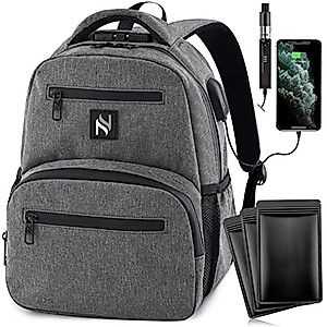 INNOSCENT Mini Smell Proof Backpack With Lock For Men/Women USB & Headphone Port (Light Grey)