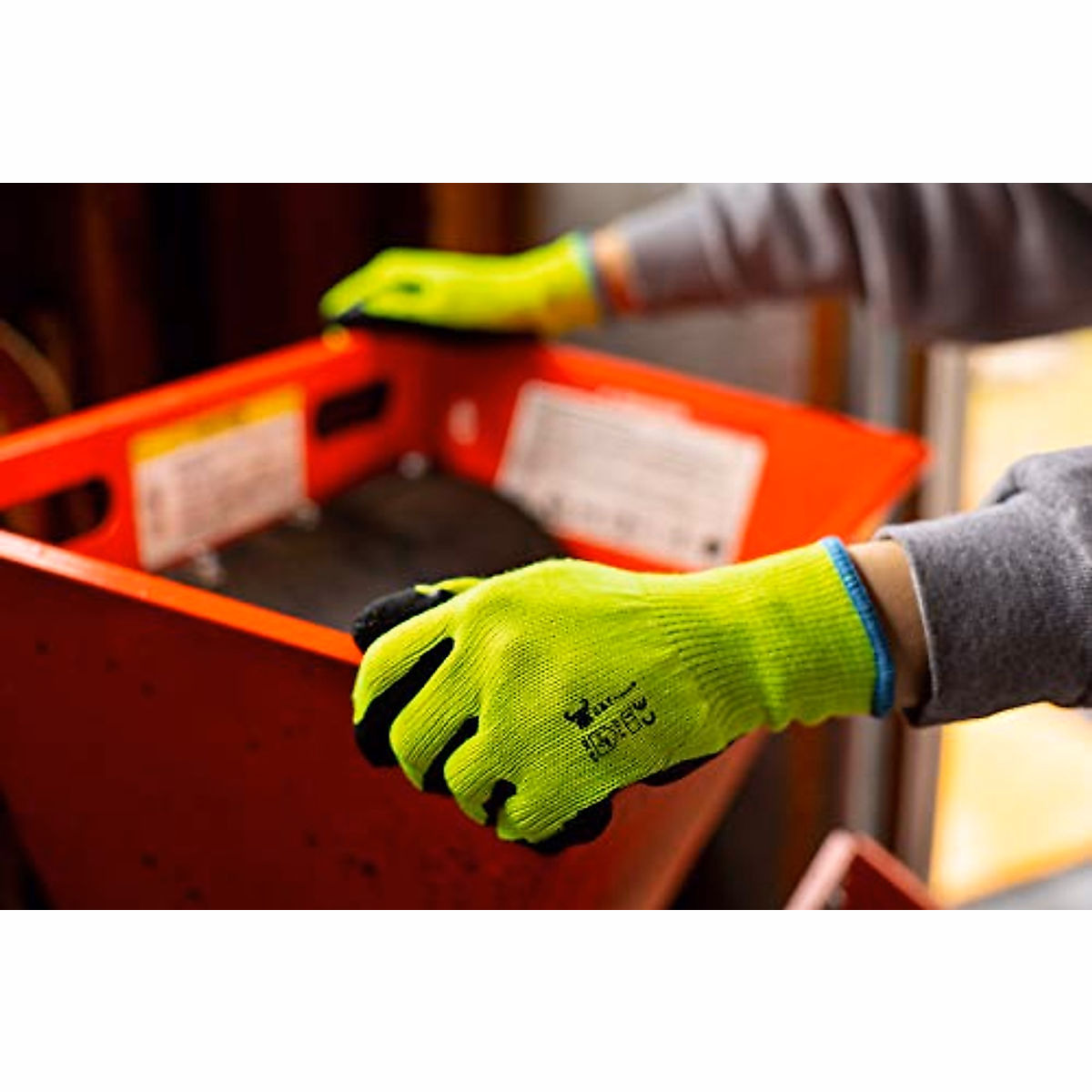 G & F 1516 6 Pairs Pack Premium High Visibility Low emissions Green Work and gardening Gloves for Men and Women. MicroFoam Textured Coated Palm and Fingers Gloves for Gardening Work, X-Large, Green