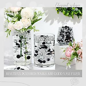 Sureio 6400 Pieces No Hole Pearls for Centerpieces Vase Filler Beads Clear Water Gel Polished Pearls for Home Candle Wedding Birthday Party Table Decor 8/14/20 mm (Black Silver)