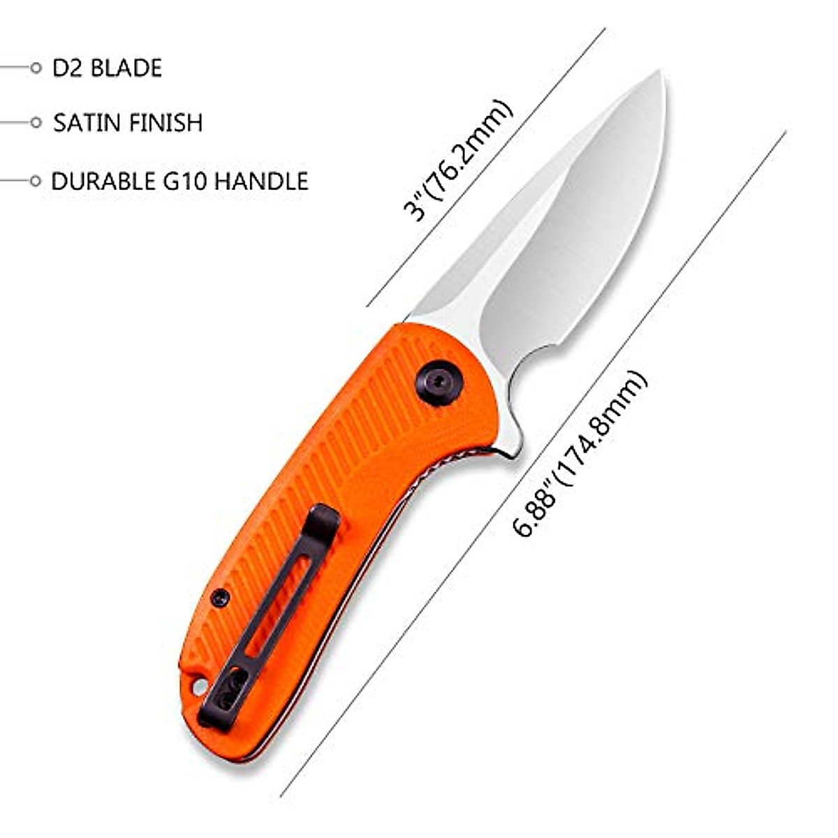 CIVIVI Durus Folding Pocket Knife –Everyday Carry Folder Knife with Satin D2 Blade G10 Handle, 3 Inch Flipper Knife with Liner Lock ,Ball Bearing Pivot, Reversible Clip C906C (Orange)
