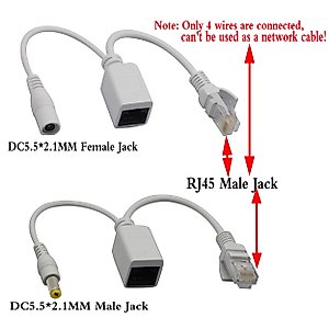 zdyCGTime Passive PoE Injector and PoE Splitter Kit with RJ45 Ethernet and Power via DC 5.5x2.1 mm F/M Adaptor Connector（White 4 Pairs