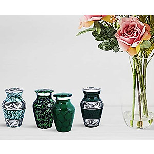 Urn for Human Ashes Set of 4 Mini - A Beautiful and Humble Urn for Your Loved Ones Remains. This Lovely - Urn Will Bring You Comfort Each Time You See It Size 2.8x1.7 inch-Green Combo