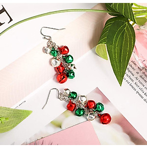 Silver Red Green Christmas Jingle Bell Tinkle Bell Cute Ornament Long Chain Dangle Earrings for Women Teen Girls Fish Hook Dangling Hanging Hypoallergenic Christmas Festival Party Jewelry Gift for Bff