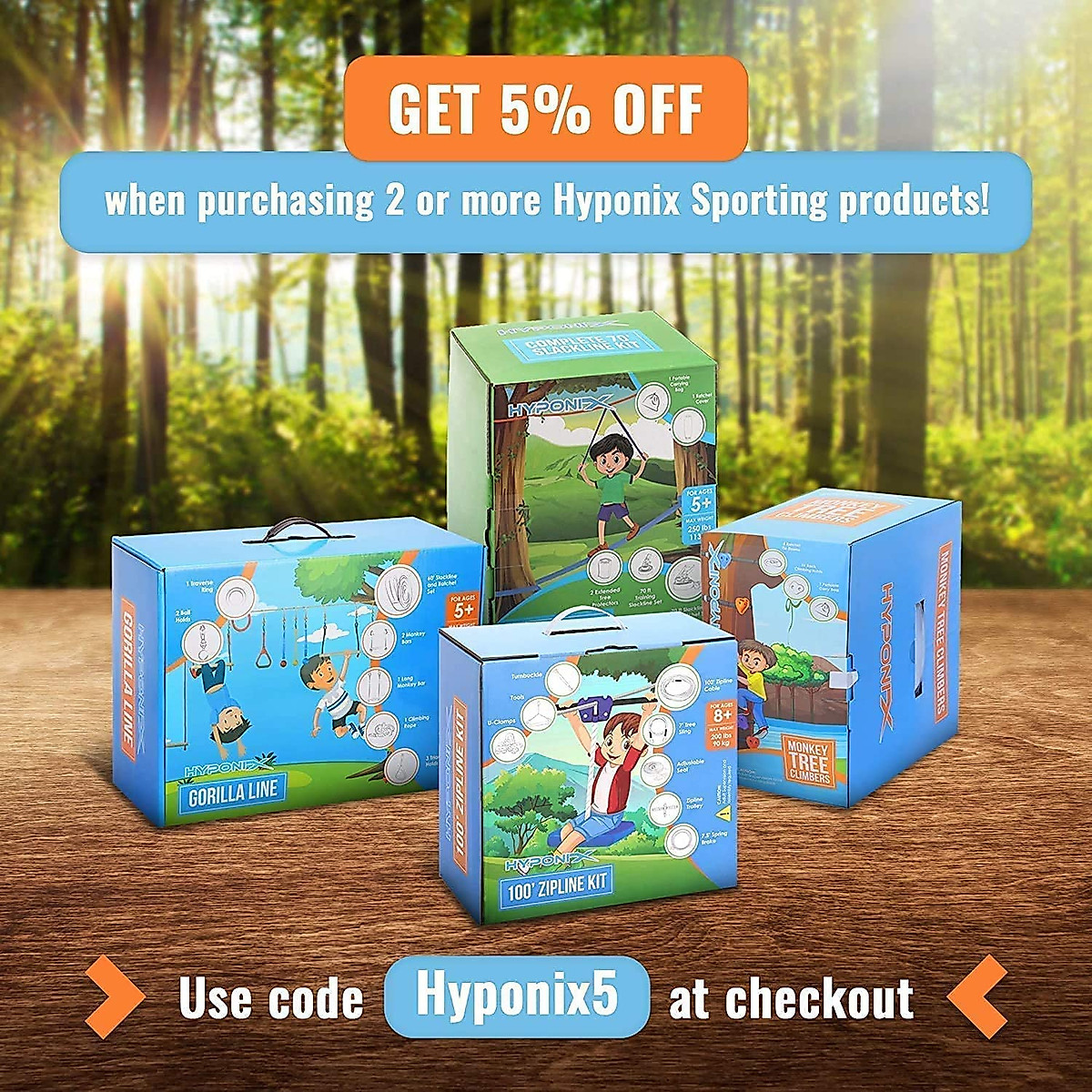 Hyponix Ninja Tree Climbing Kit – 16 Rock Climbing Holds & 8 Ratchets – Reinforced Rock Climbing Holds - Sets up Within Minutes - The Perfect Outdoor Toys for Kids 5-12