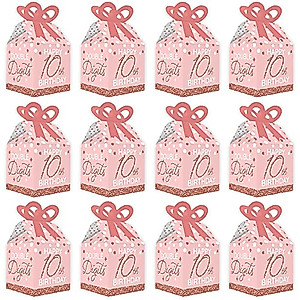 Big Dot of Happiness 10th Pink Rose Gold Birthday - Square Favor Gift Boxes - Happy Birthday Party Bow Boxes - Set of 12
