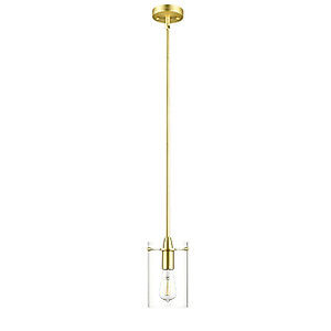 Satin Brass Pendant Lights Kitchen Island - Medium Clear Glass Pendant Light Fixture