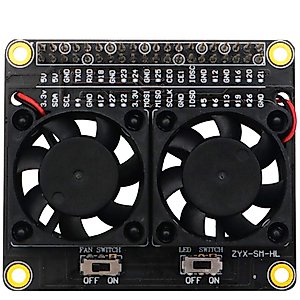Raspberry Pi Fan 4B Dual Cooling Fans and Automatic Discoloration LED, Raspberry Pi GPIO Expansion Board for Raspberry Pi 4B / 3B+ / 3B / 3A+
