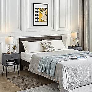 VECELO Nightstands Set of 2 Industrial 2-Tier Night Stand/Side Table with Drawer, Wood Mid Century End Tables for Small Places, Bedrooms, Living Room, Home, Farmhouse,Gray