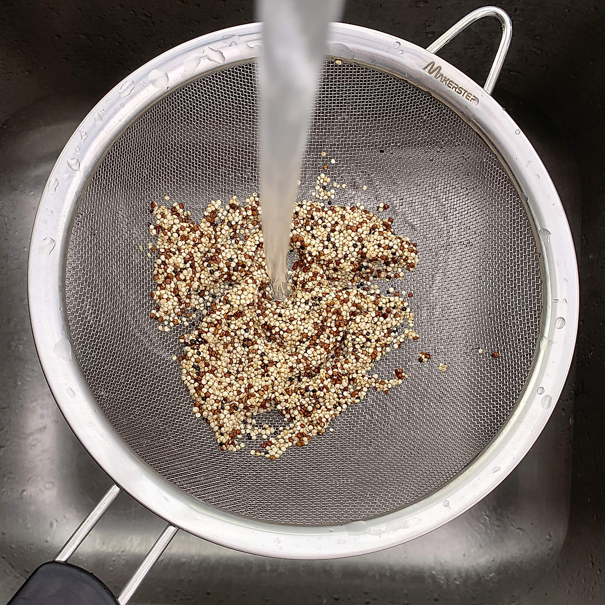 Makerstep Set of 3 Stainless Steel Fine Mesh Strainers Graduated Sizes 3.38", 5.5", 7.87" Strainer Wire Sieve Sifter with Insulated Handle for Kitchen Gadgets Tools - New Home Kitchen Essentials