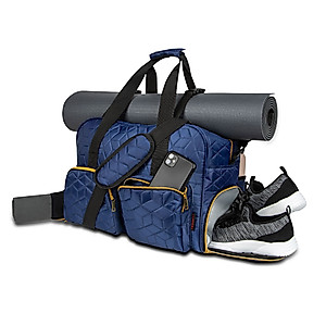 POSHnFIT Women Exercise Fitness Gym Travel & Weekender Duffel bag Waterproof Wet Storage Yoga Mat Storage Shoe Storage Carry On Luggage (Blue, Quilted Outer)