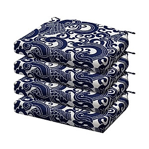 LOVTEX Outdoor Chair Cushions Set of 4, Outdoor Patio Chair Cushions with Ties,Waterproof Chair Cushions for Outdoor Furniture, 17 x 16 x 2 inch, Blue Carp