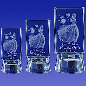" Princesa Quinceañera Party Favor 12 Pieces 3D Princess Quinceañera Crystal Favor Personalization Customization Laser Engraving - Birthday, Mis XV Años, Mis 15 Años, Sweet 15 and Sweet 16" (4"H)