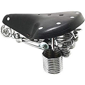UNISTRENGH Vintage Bike Saddle Bike Seat Leather City Bike Saddle Spring-Loaded Touring Saddle Spring Saddle with Upgrade 4 Springs, with Clamp and Rivet (Black)