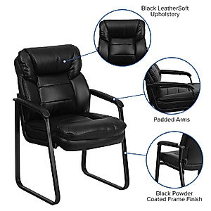 Flash Furniture Black LeatherSoft Executive Side Reception Chair with Lumbar Support and Sled Base