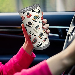 FOCIUZTA Retro Gaming Pattern Tumbler with lid, Travel Coffee Cup, Ideal for Easter, Gaming Enthusiast, Mother Day, and birthday gifts