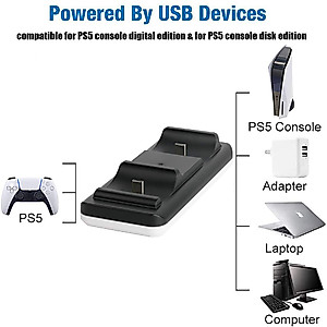 Dual Charger Station for PS5 Controller, Slim Portable Fast Charging Station Charger Dock for PS5/Playstation 5 Controllers with USB C Port Cable