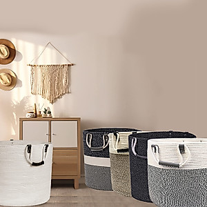 DS HappyLiving 100% Cotton Black Wicker Basket Tall Woven Laundry Basket Black XXL Basket Black Blanket Basket Black Wicker Basket Tall Modern Basket For Blankets