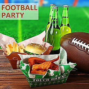 200 Pcs Football Party Supplies 1.1 lb 100 Paper Food Trays Serving Boats with 100 Grease Resistant Liner Papers Waxed Deli Paper Sheets for Football Birthday Sport Game Party Favors Decorations