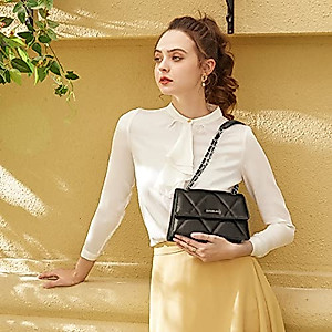 Jackie&Jill Quilted Crossbody Bags for Women,Small Shoulder Purse with Chain Strap,Classic Square Satchel Handbag. (Black)