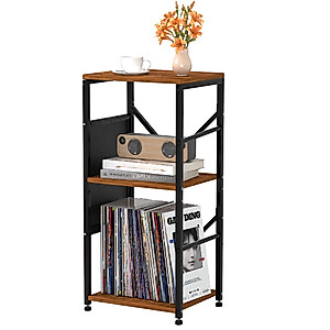 Small Side Table Narrow End Table, Nightstand Tall Side Tables for Small Spaces, 3 Tier Storage Shelves Couch End Tables for Living Room, Bedroom Office Bathroom, Easy Assembly Rustic Brown and Black