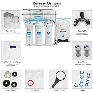 Geekpure 5-Stage Reverse Osmosis Drinking RO Water Filter System-75GPD NSF Certificated Membrane Universal Compatible Filters