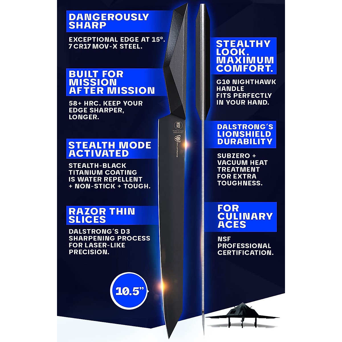 Dalstrong Yanagiba Knife - 10.5 inch Sushi Knife - Shadow Black Series - Black Titanium Nitride Coated Asian - High Carbon 7CR17MOV-X Vacuum Treated Steel - Kitchen Knife - Sheath - NSF Certified