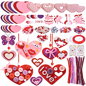Caydo 730PCS Valentine Day Arts and Crafts Supplies for Kids, Including Felt Sheets Pipe Cleaners Pom Poms Wiggle Eyes Feather for Valentine's Day Craft and Decorations